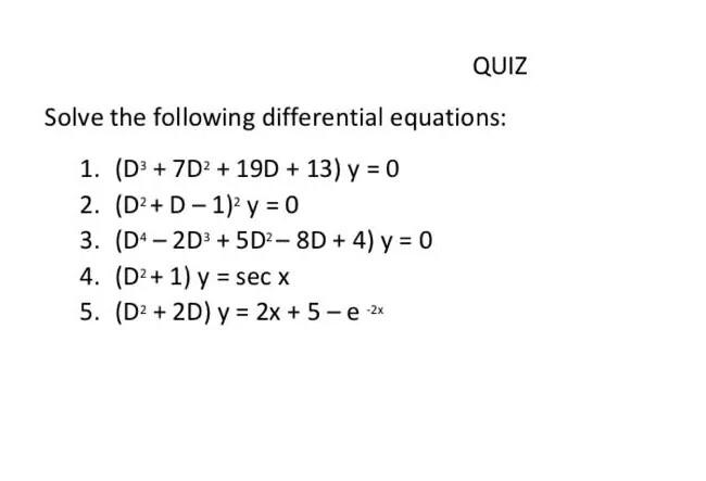 Solved Quiz Solve The Following Differential Equations 1