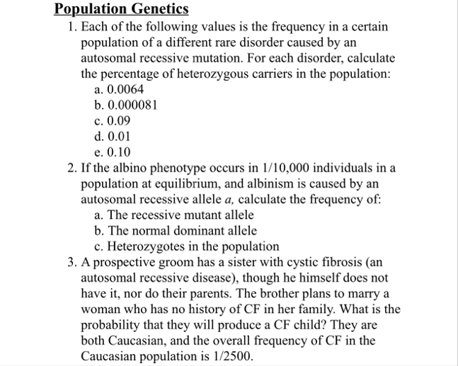 Solved Population GeneticsEach of the following values is | Chegg.com
