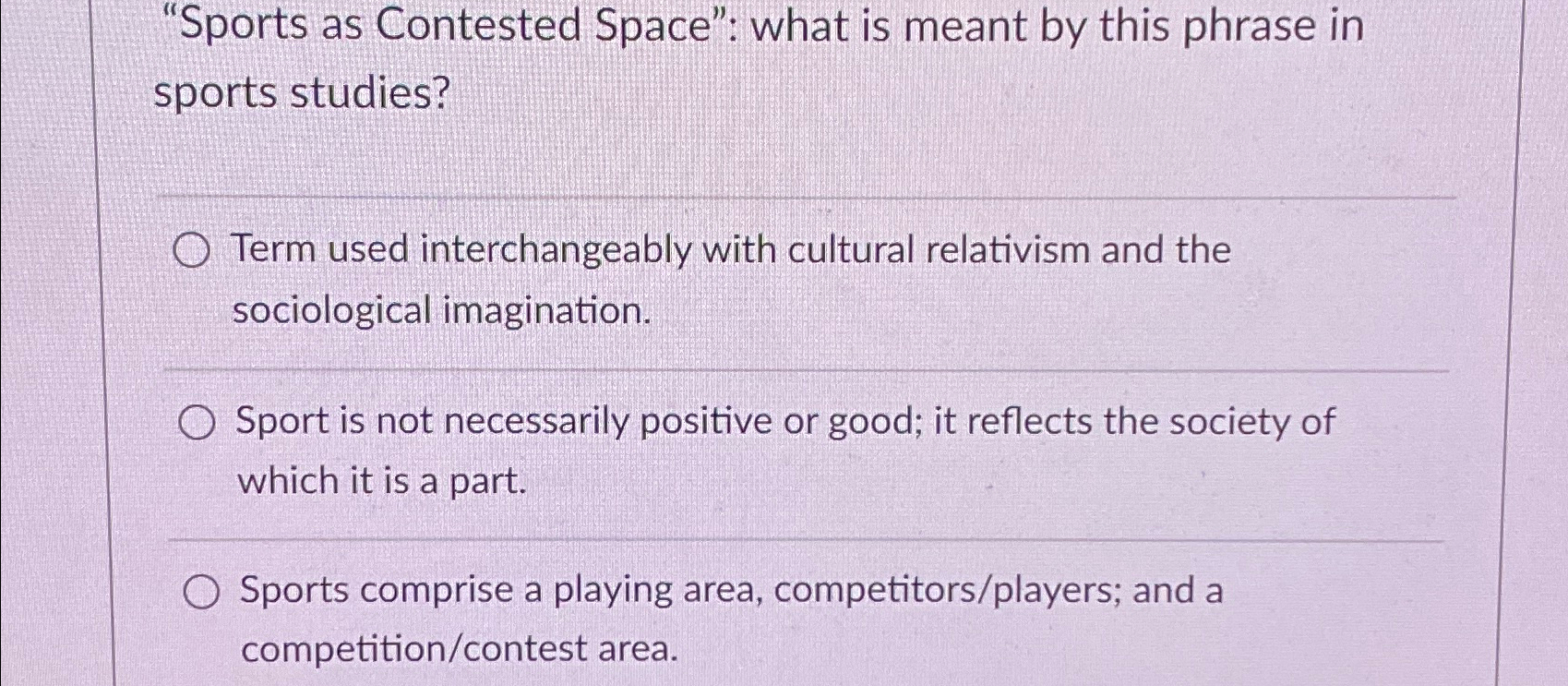 Solved "Sports as Contested Space": what is meant by this | Chegg.com