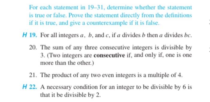 Solved For each statement in 19-31, determine whether the | Chegg.com