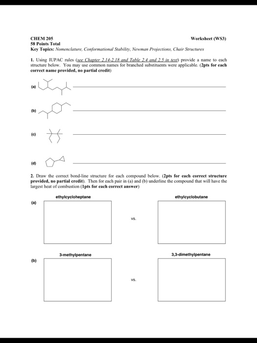 Solved CHEM 205 Worksheet (WS3) 58 Points Total Key Topics: | Chegg.com