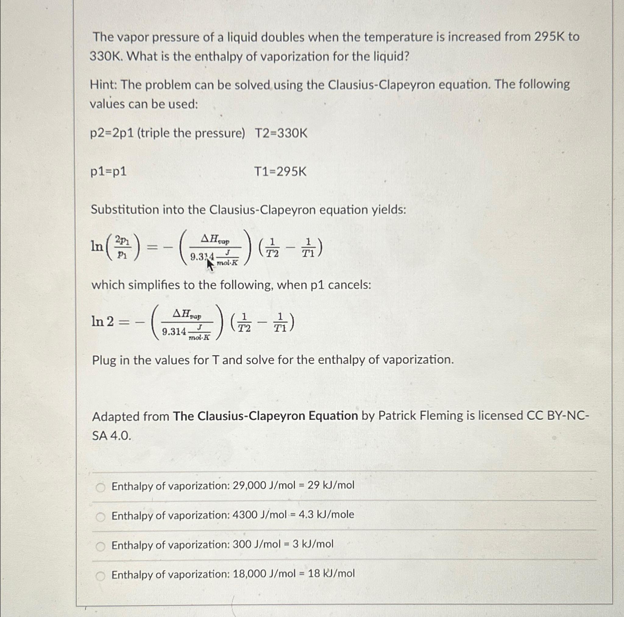 Solved The vapor pressure of a liquid doubles when the | Chegg.com