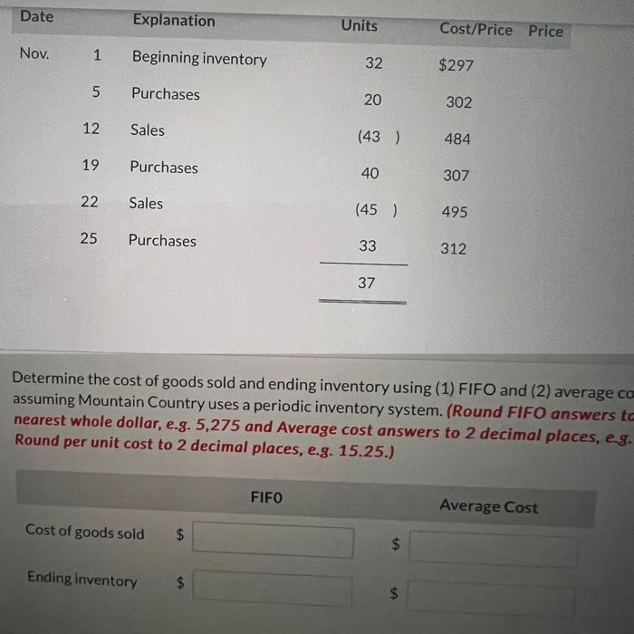 [Solved]: Determine the cost of goods sold and ending inven