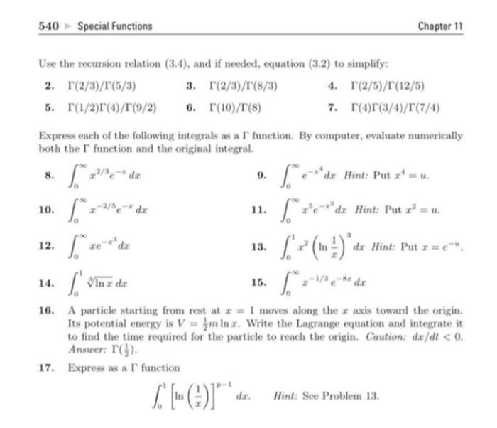 Solved Use The Recursion Relation 34 And If Needed 4827