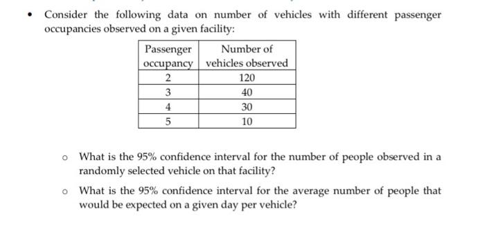 Solved Consider the following data on number of vehicles | Chegg.com