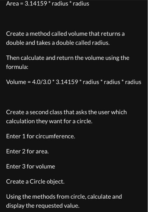 Solved Description Create a class called Circle with an | Chegg.com