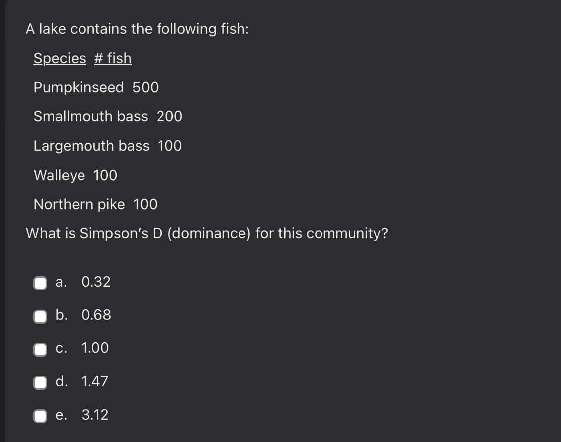 Solved A lake contains the following fish:Species # | Chegg.com