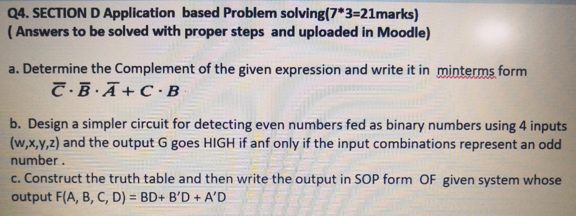 Solved Q4. SECTION D Application based Problem | Chegg.com