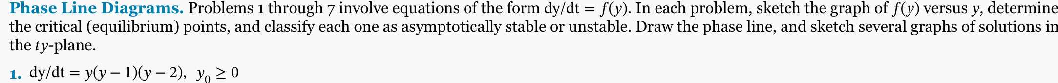 Solved Phase Line Diagrams. Problems 1 ﻿through 7 ﻿involve | Chegg.com