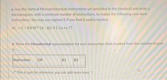 a. Use the Vertical Microarchitecture Instructions | Chegg.com