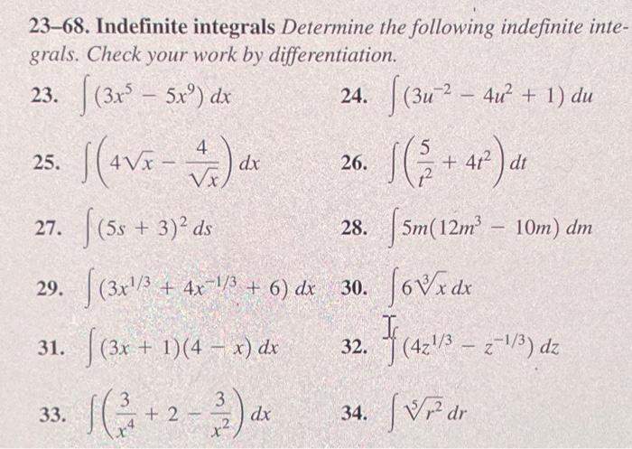 Solved 23-68. Indefinite integrals Determine the following | Chegg.com