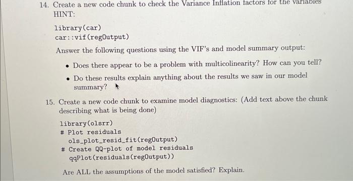 Solved 14. Create a new code chunk to check the Variance | Chegg.com