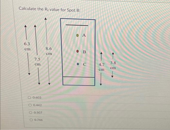 Solved Calculate the Rf value for Spot B: 0.603 0.442 0.507 | Chegg.com