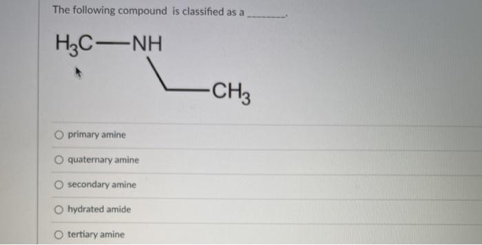 Solved The following compound is classified as a H3C-NH -CH3 | Chegg.com
