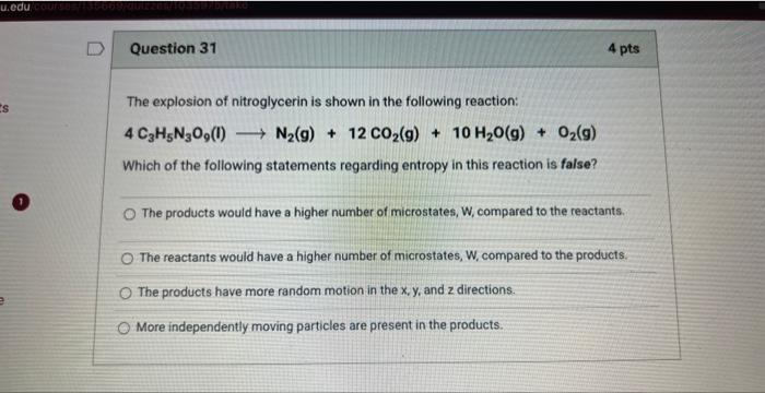 Solved The explosion of nitroglycerin is shown in the | Chegg.com