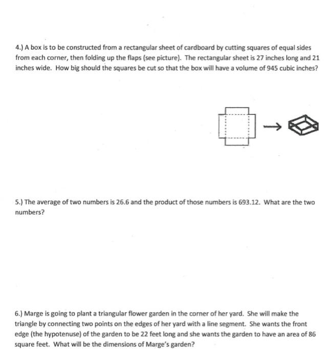 Solved 4.) A box is to be constructed from a rectangular | Chegg.com