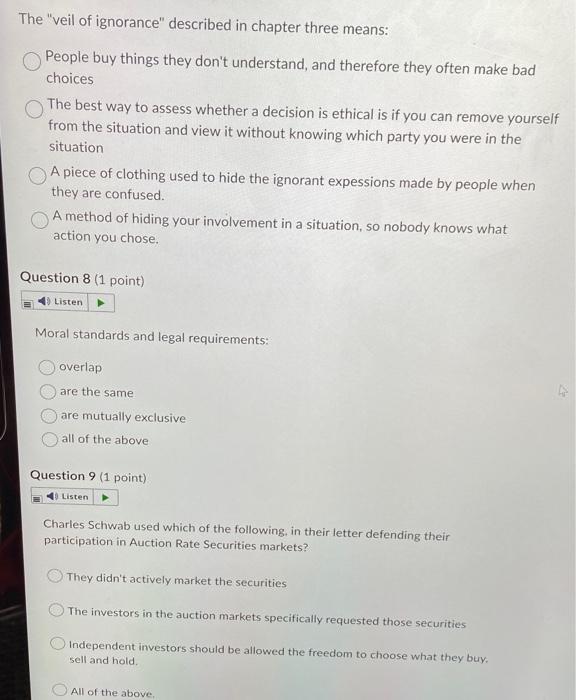 The "veil of ignorance" described in chapter three | Chegg.com