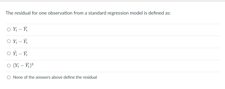 Solved The residual for one observation from a standard | Chegg.com