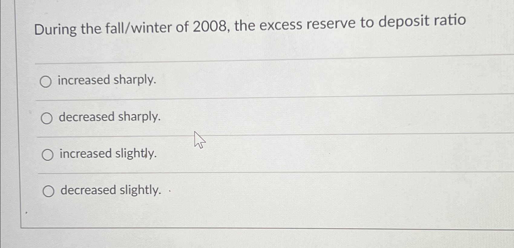 Solved During the fall/winter of 2008 , ﻿the excess reserve | Chegg.com