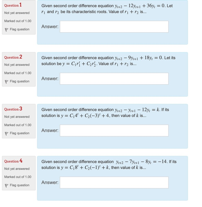 Solved Question 1 Given second order difference equation | Chegg.com