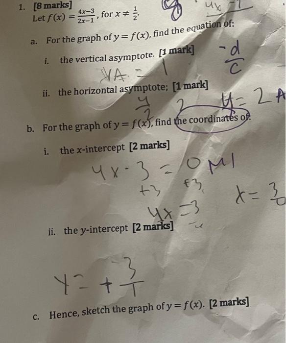 Solved Let f(x)=2x−14x−3, for x =21. a. For the graph of | Chegg.com