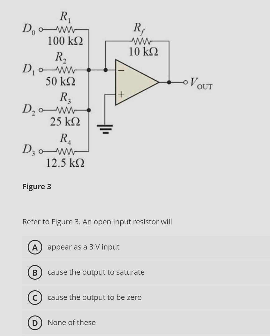 Solved Figure 3 ﻿Refer to Figure 3. ﻿An open input resistor | Chegg.com