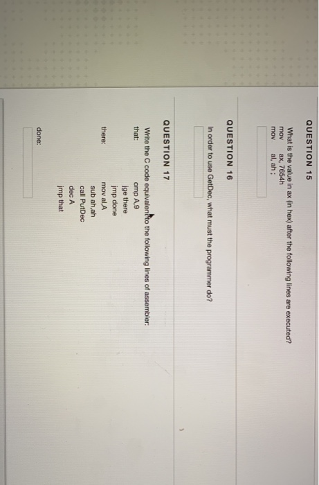 Solved QUESTION 15 What is the value in ax (in hex) after | Chegg.com