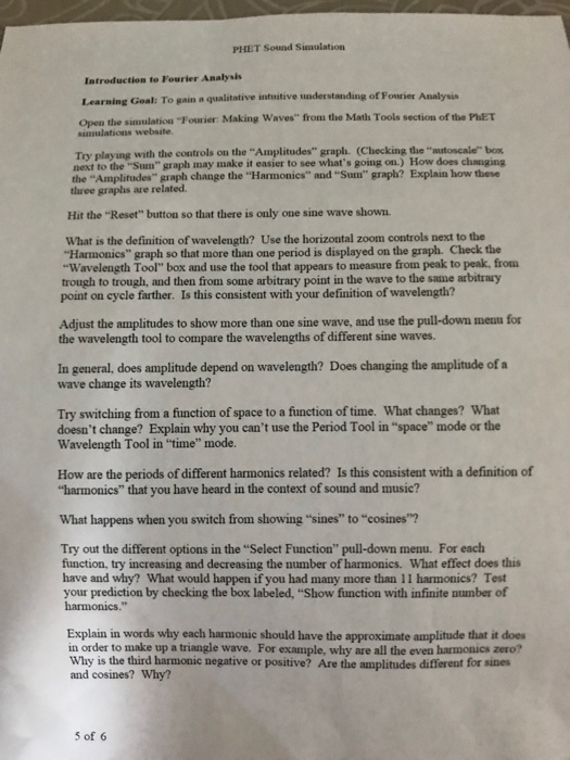 PHET Sound Simulation Purpose - To explore sound (a | Chegg.com