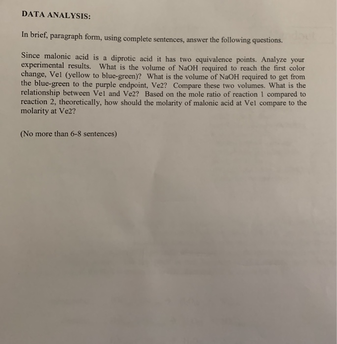 Solved DATA ANALYSIS: In brief, paragraph form, using | Chegg.com