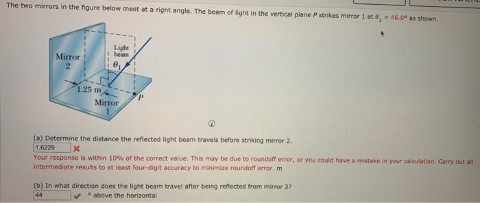 Solved The two mirrors in the figure below meet at a right | Chegg.com