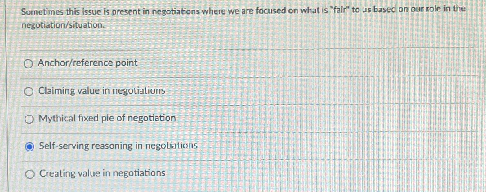 Solved Sometimes this issue is present in negotiations where | Chegg.com