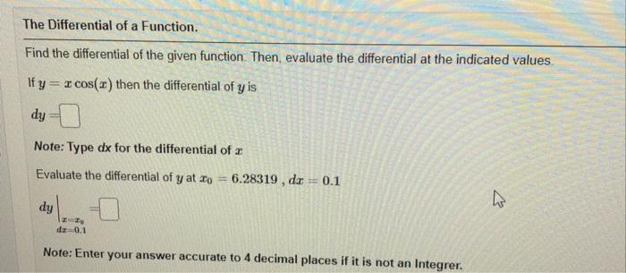 Solved Find the differential of the given function. Then, | Chegg.com