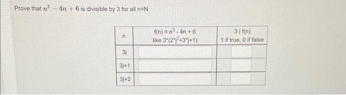Solved Prove that n3−4n+6 is divisible by 3 for all n=N | Chegg.com
