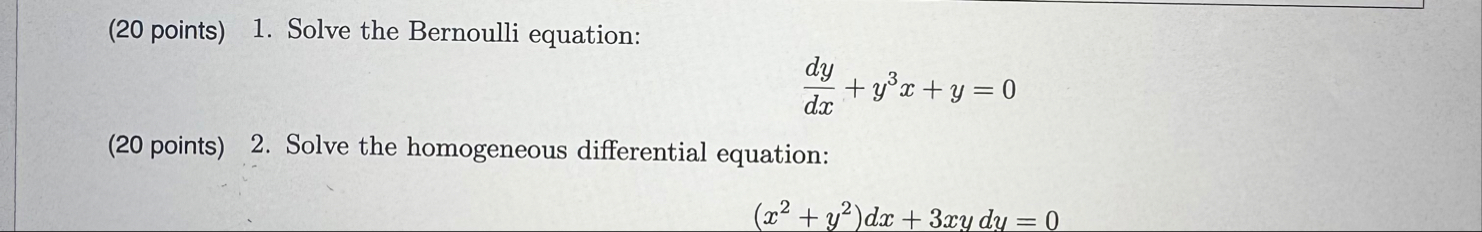 Solved (20 ﻿points) 2. ﻿Solve the homogeneous differential | Chegg.com