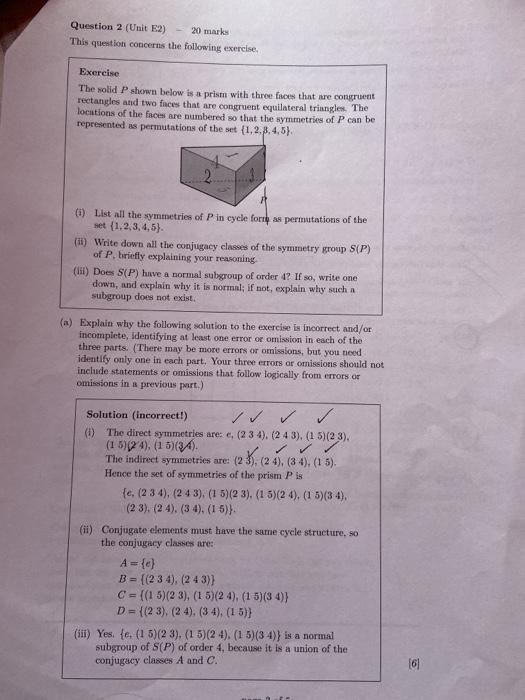 Solved Question 2 (Unit E2) 20 marks This question concerns | Chegg.com