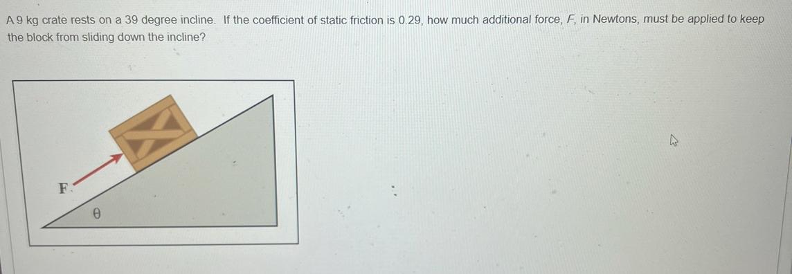 Solved A 9kg ﻿crate rests on a 39 ﻿degree incline. If the | Chegg.com
