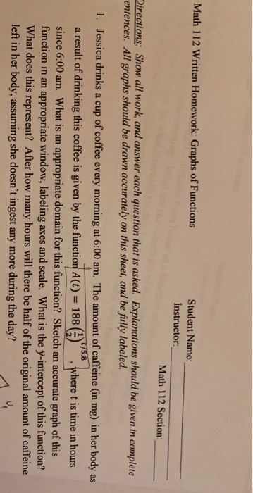 Solved Math 112 Written Homework: Graphs of Functions | Chegg.com