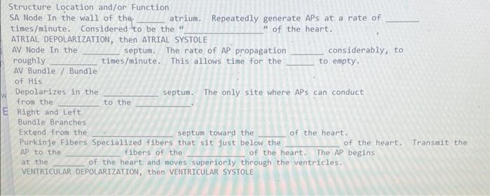 Solved Structure Location and/or Function SA Node In the | Chegg.com