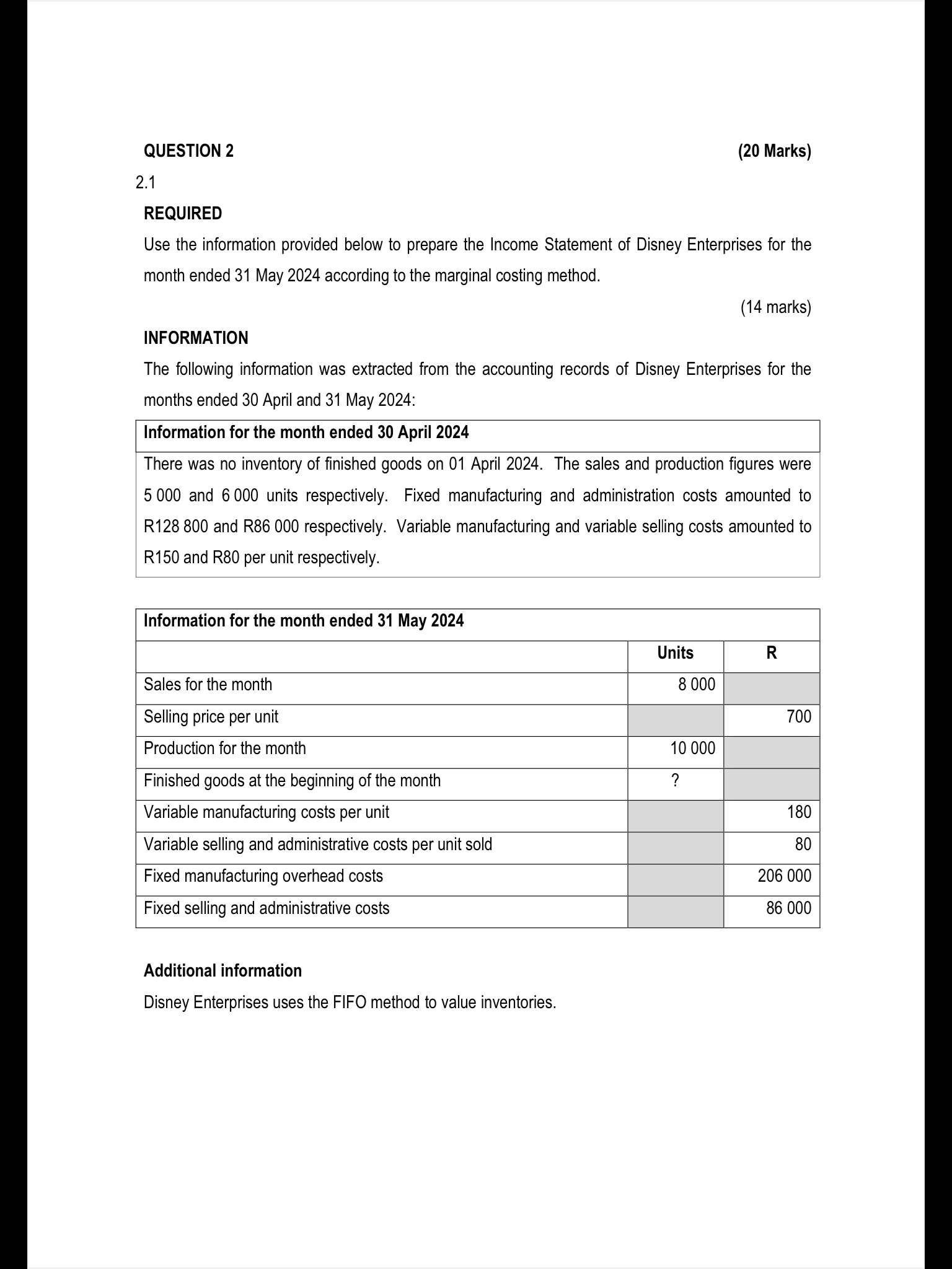 Solved QUESTION 2(20 ﻿Marks)2.1REQUIREDUse the information | Chegg.com