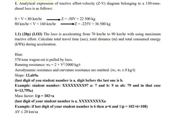 Solved 1. Analytical expression of tractive effort-velocity | Chegg.com
