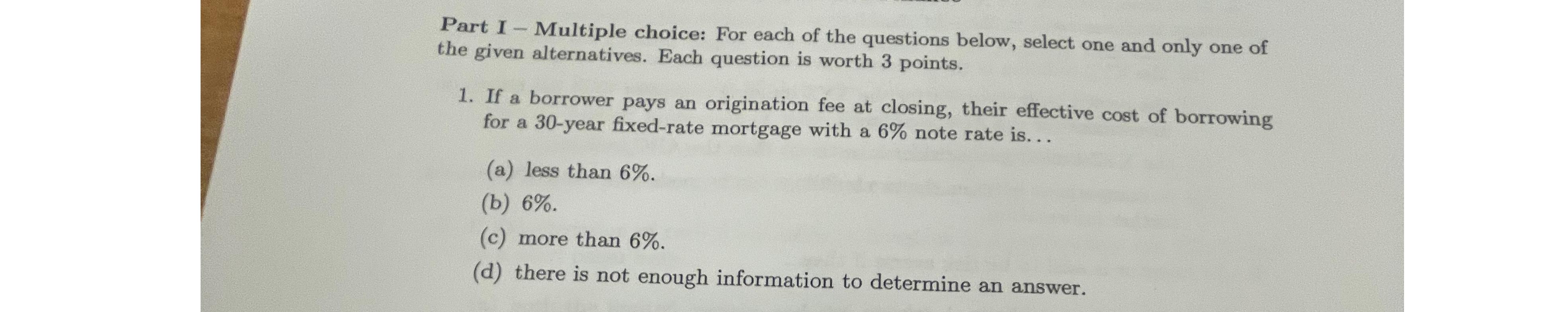 Solved Part I - Multiple choice: For each of the questions | Chegg.com