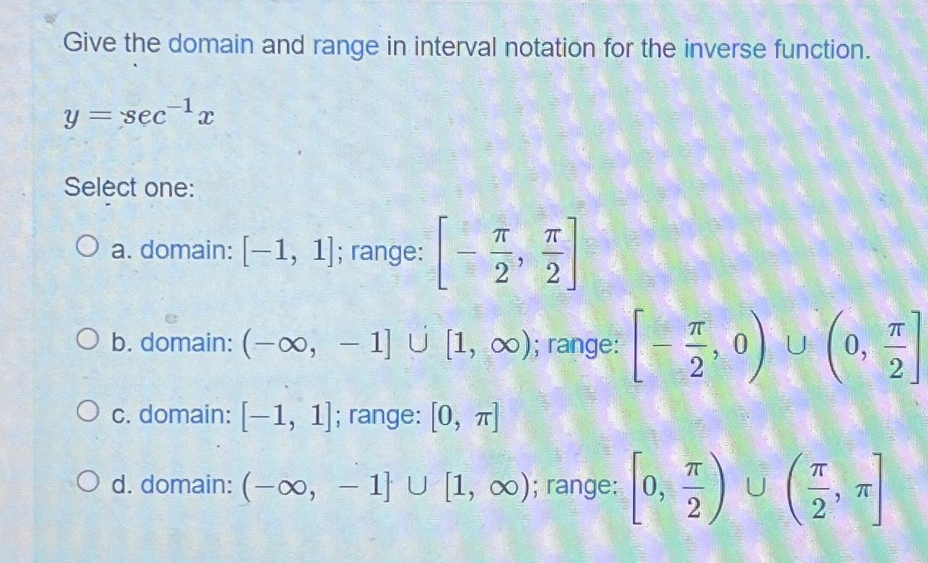 Solved Give the domain and range in interval notation for | Chegg.com