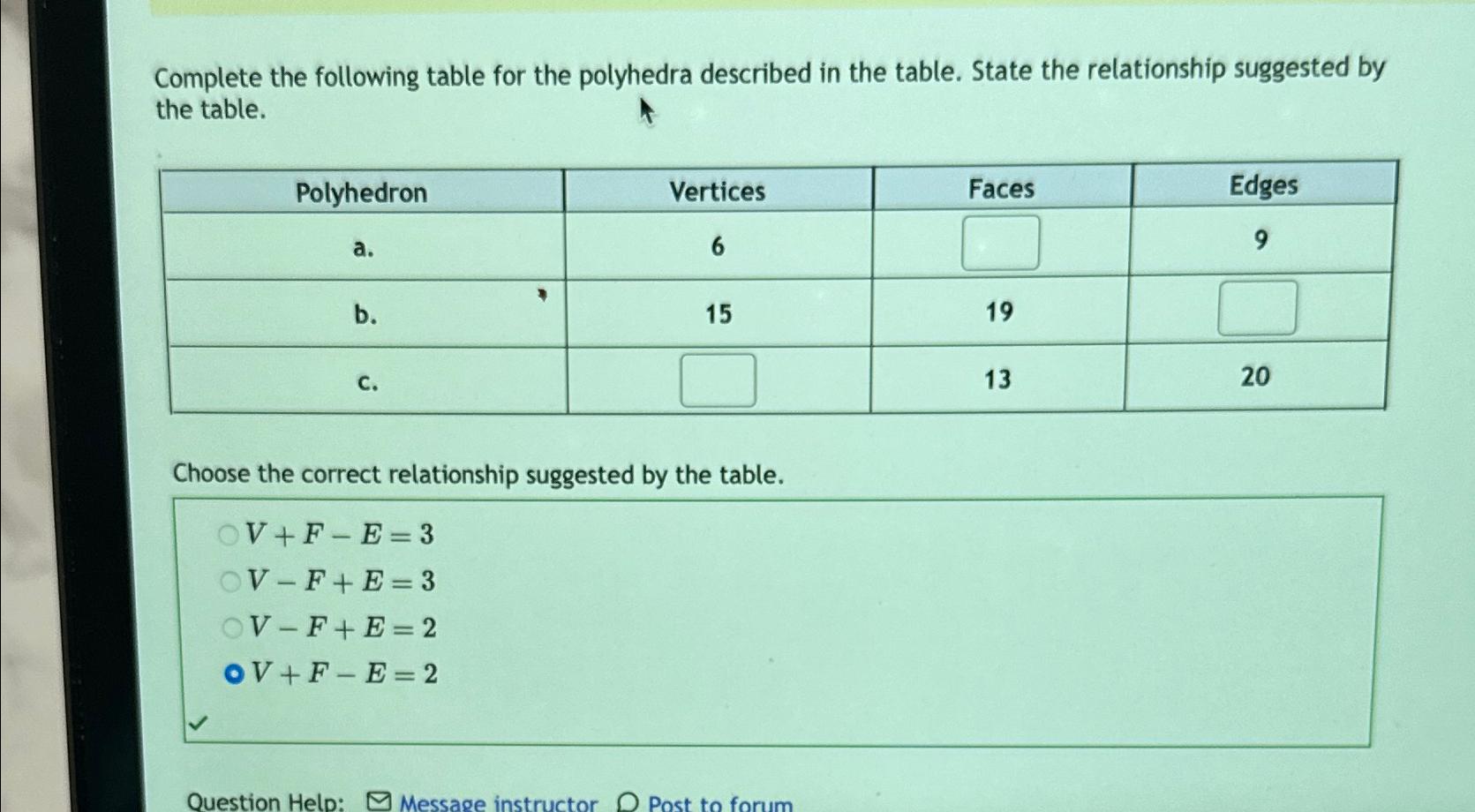 Solved Complete the following table for the polyhedra | Chegg.com