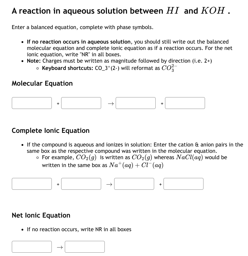 Solved A reaction in aqueous solution between HI ﻿and | Chegg.com