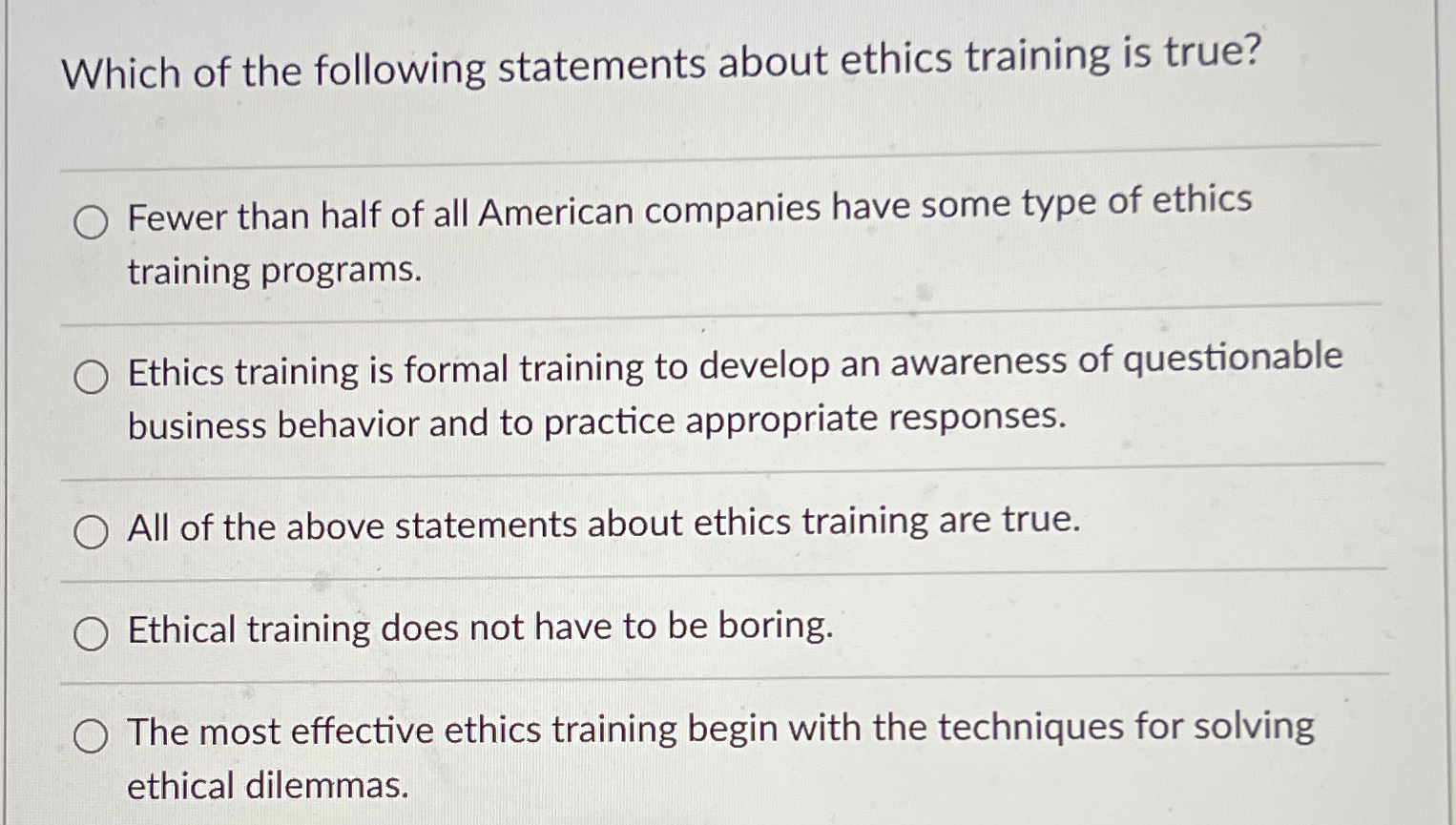 Solved Which of the following statements about ethics | Chegg.com