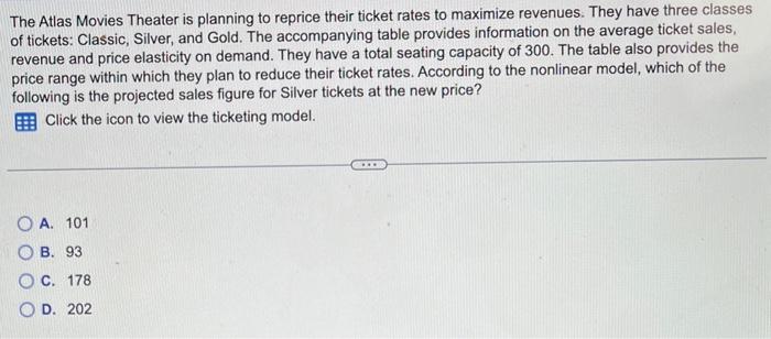 Solved The Atlas Movies Theater is planning to reprice their | Chegg.com