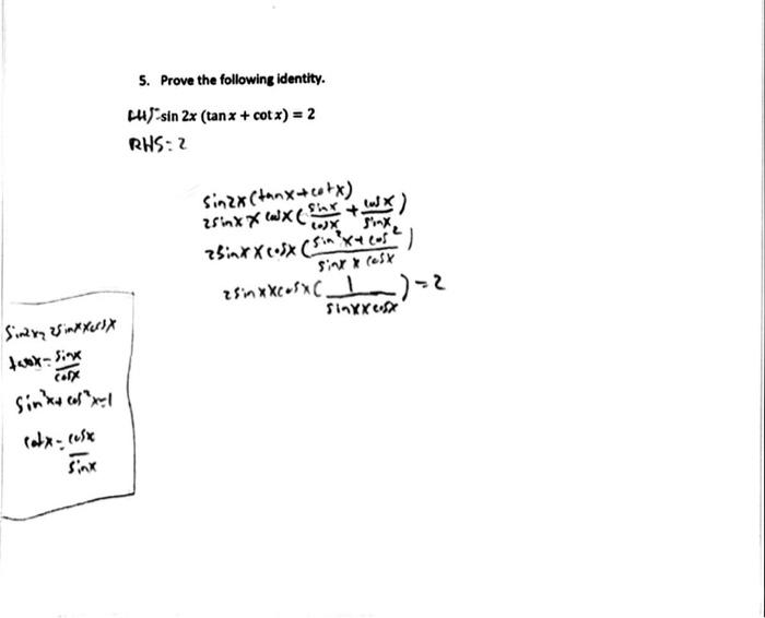 Solved 5. Prove the following identity. (4) | Chegg.com