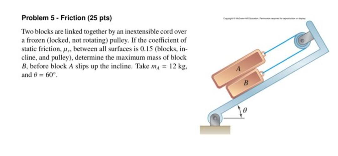 Solved Problem 5- Friction (25 pts) Two blocks are linked | Chegg.com