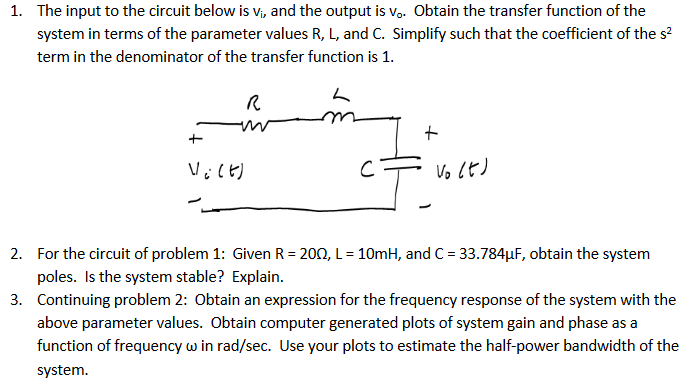 Solved For the circuit of problem 1: Given R=20Ω,L=10mH, | Chegg.com