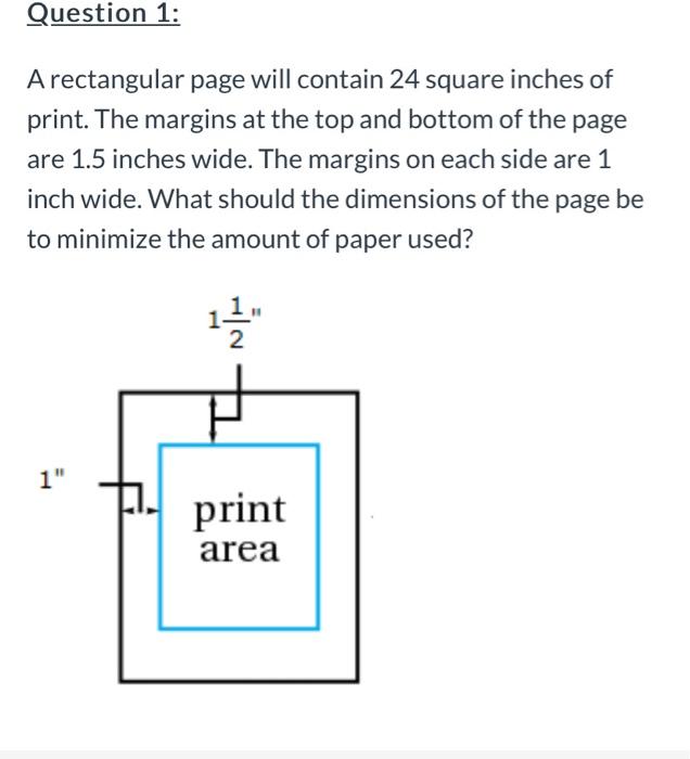 Solved A rectangular page will contain 24 square inches of | Chegg.com